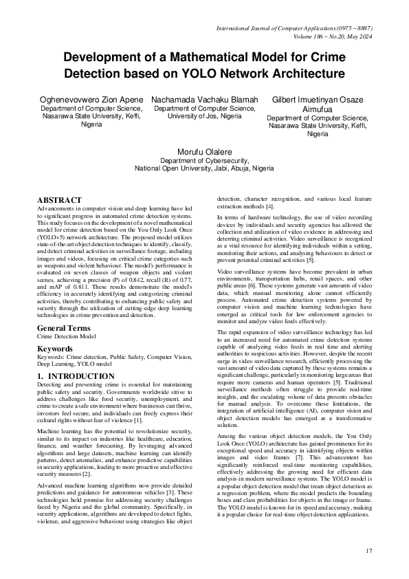 (PDF) Development of a Mathematical Model for Crime Detection based on ...