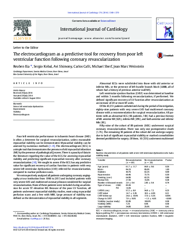 (PDF) The electrocardiogram as a predictive tool for recovery from poor ...