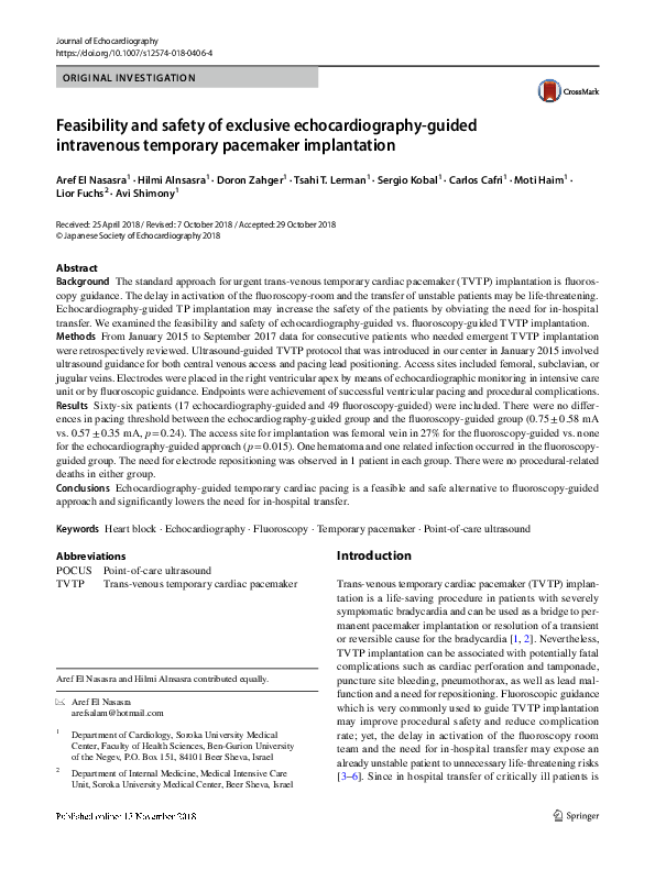 (PDF) Feasibility and safety of exclusive echocardiography-guided ...
