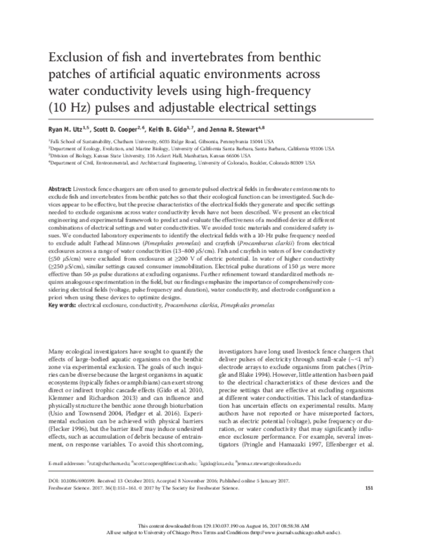 (PDF) Excluding Fish and Crayfish Using Electrical Pulses in Varying ...