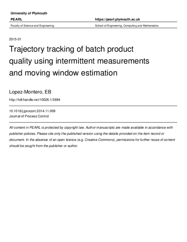 (PDF) Trajectory tracking of batch product quality using intermittent measurements and moving ...