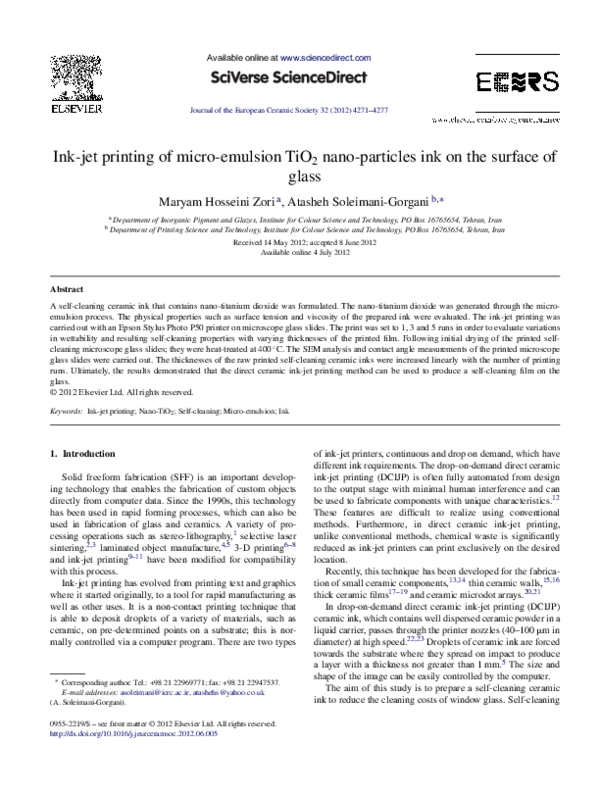 (PDF) Ink-jet printing of micro-emulsion TiO2 nano-particles ink on the ...