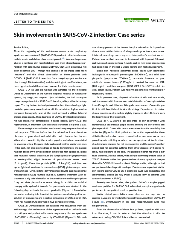 (PDF) Skin involvement in SARS‐CoV‐2 infection: Case series