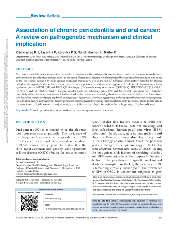 (PDF) Association of chronic periodontitis and oral cancer: A review on ...