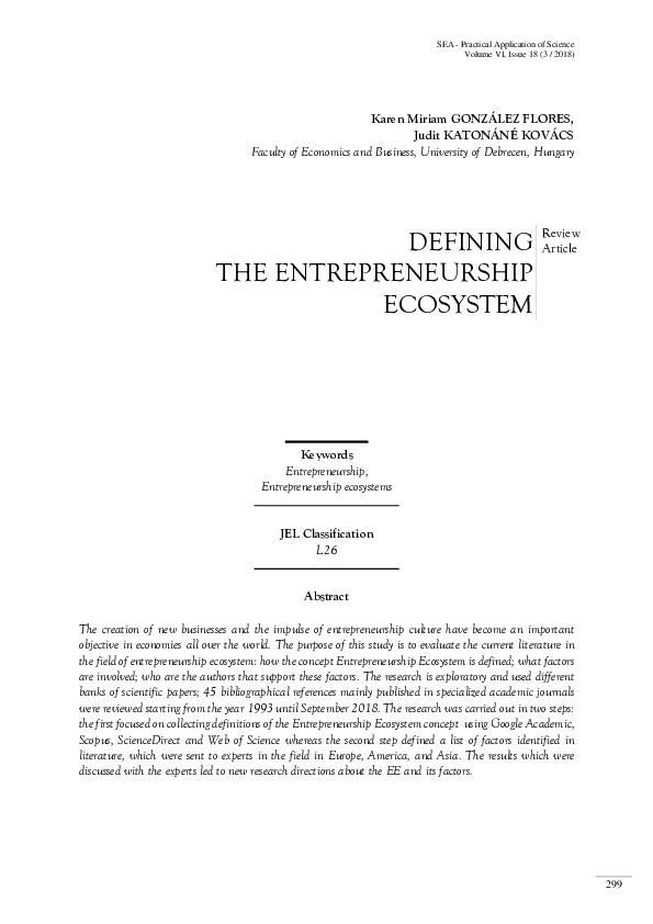 (PDF) Defining the entrepreneurship ecosystem