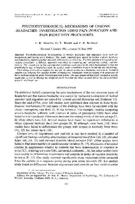 (PDF) Psychophysiological mechanisms of chronic headaches: Investigation using pain induction ...