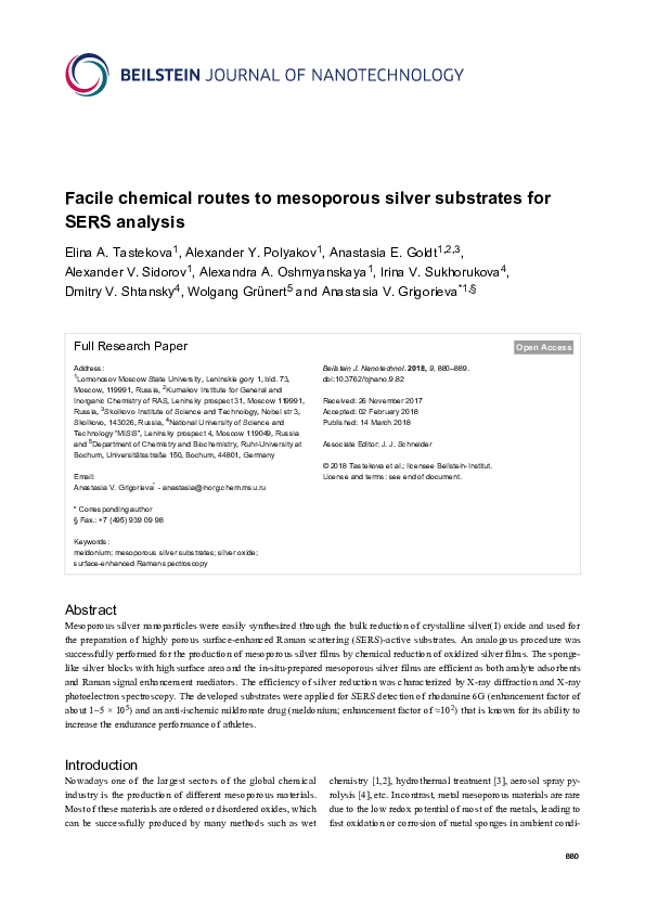 (PDF) Facile chemical routes to mesoporous silver substrates for SERS ...