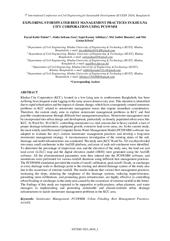 (PDF) Exploring Stormwater Best Management Practices in Khulna City Corporation Using PCSWMM