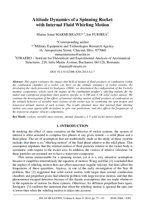 (PDF) Attitude Dynamics of a Spinning Rocket with Internal Fluid ...