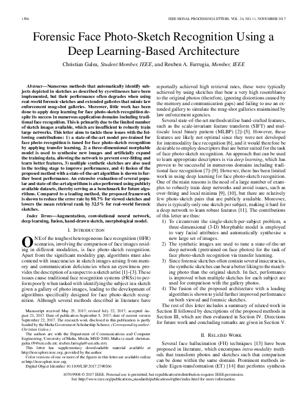 (PDF) Forensic Face Photo-Sketch Recognition Using a Deep Learning-Based Architecture