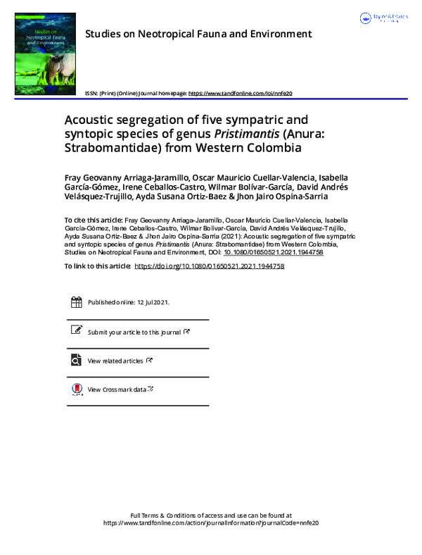 (PDF) Acoustic segregation of five sympatric and syntopic species of genus Pristimantis (Anura ...