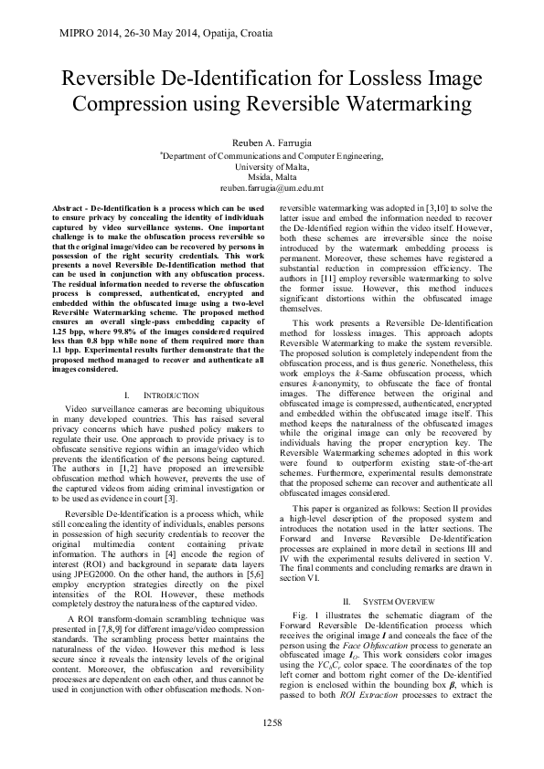(PDF) Reversible De-Identification for lossless image compression using ...