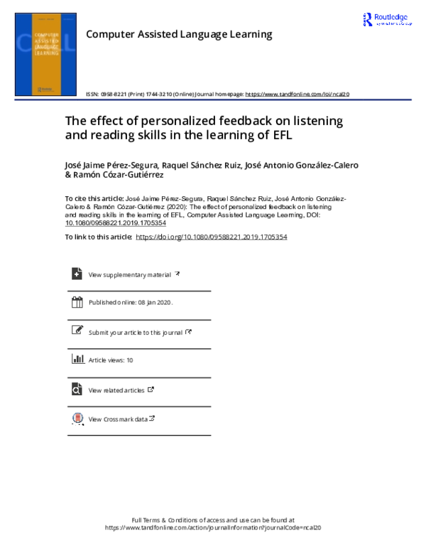 (PDF) The effect of personalized feedback on listening and reading ...