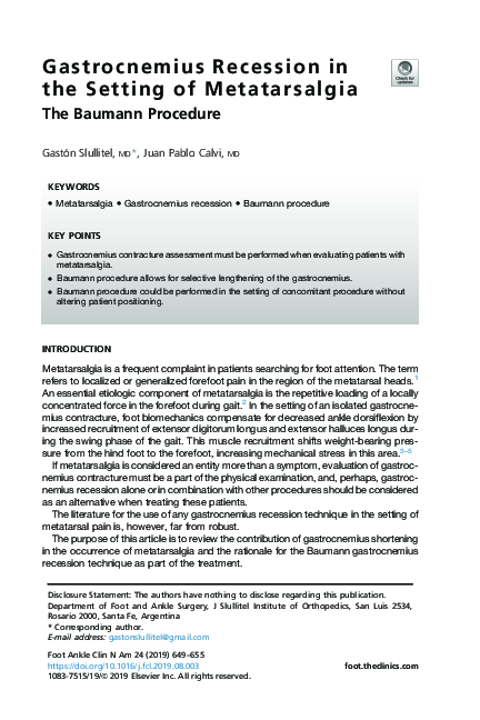(PDF) Gastrocnemius Recession in the Setting of Metatarsalgia | Gastón ...
