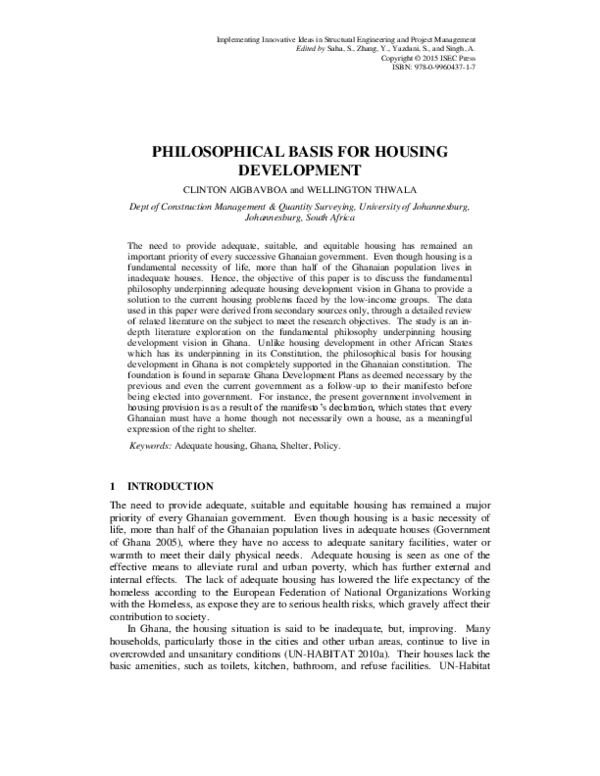(PDF) Philosophical Basis for Housing Development