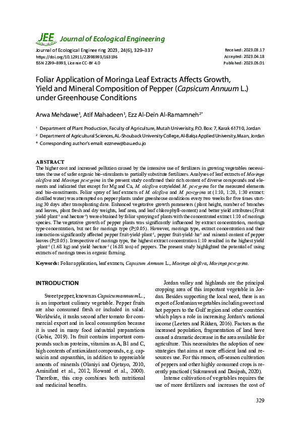 Pdf Foliar Application Of Moringa Leaf Extracts Affects Growth Yield