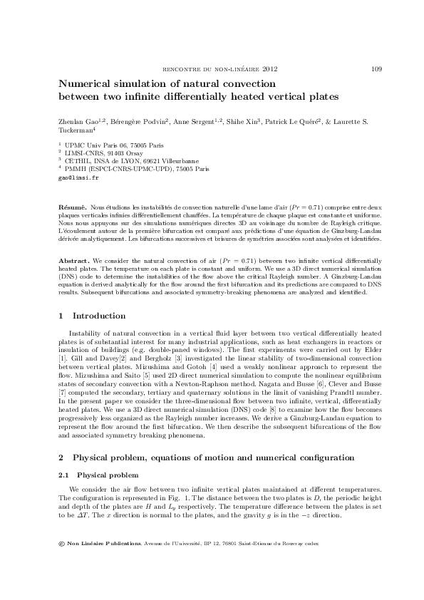 Pdf Numerical Simulation Of Natural Convection Between Two Vertical Differentially Heated Plates