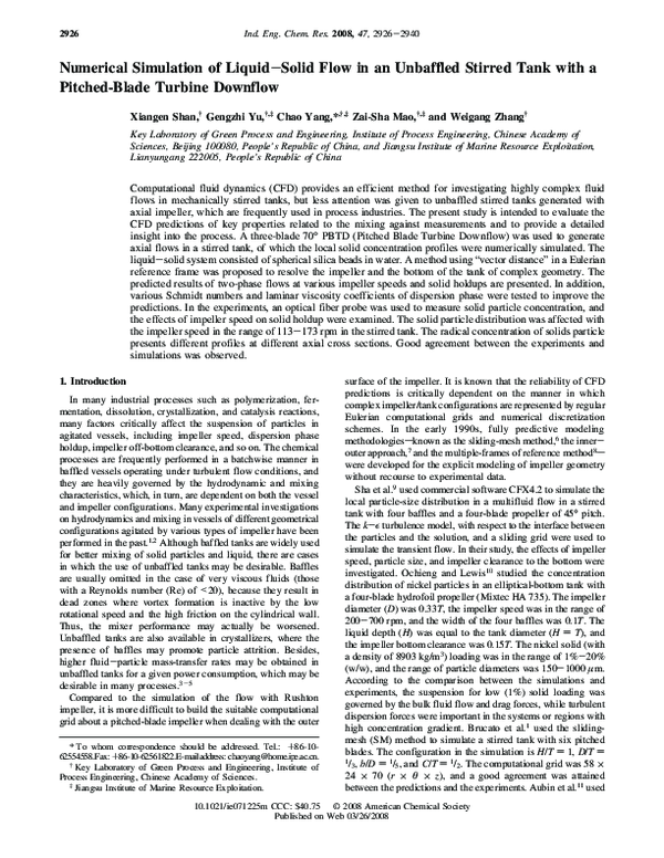 (PDF) Numerical Simulation of Liquid−Solid Flow in an Unbaffled Stirred ...