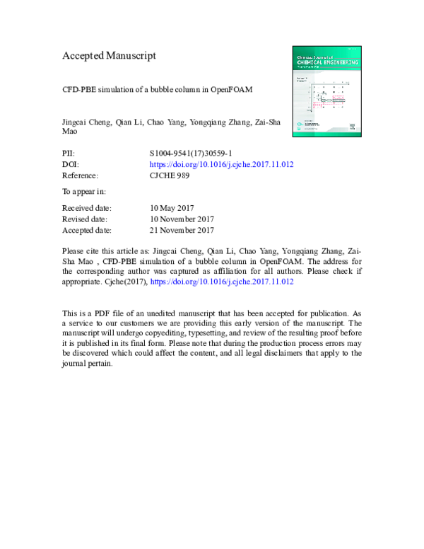 (PDF) CFD-PBE simulation of a bubble column in OpenFOAM