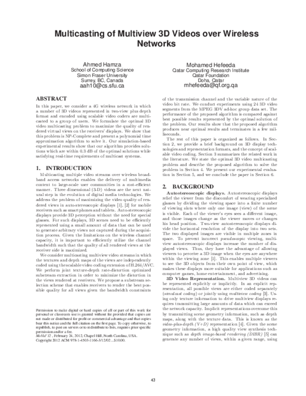 (PDF) Multicasting of multiview 3D videos over wireless networks | ahmed hamza - Academia.edu