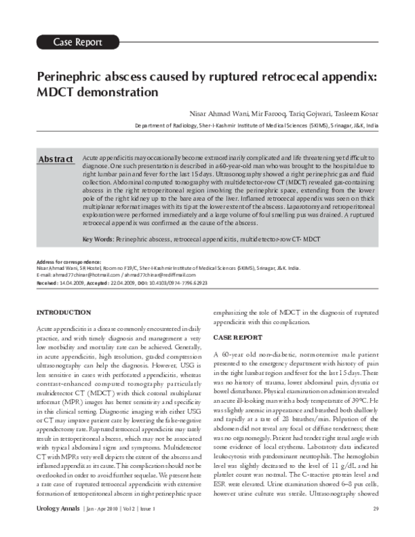 (PDF) Perinephric abscess caused by ruptured retrocecal appendix: MDCT ...