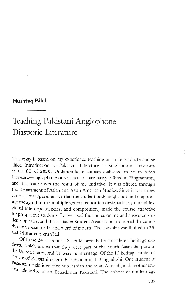 (PDF) Teaching Pakistani Anglophone Diasporic Literature