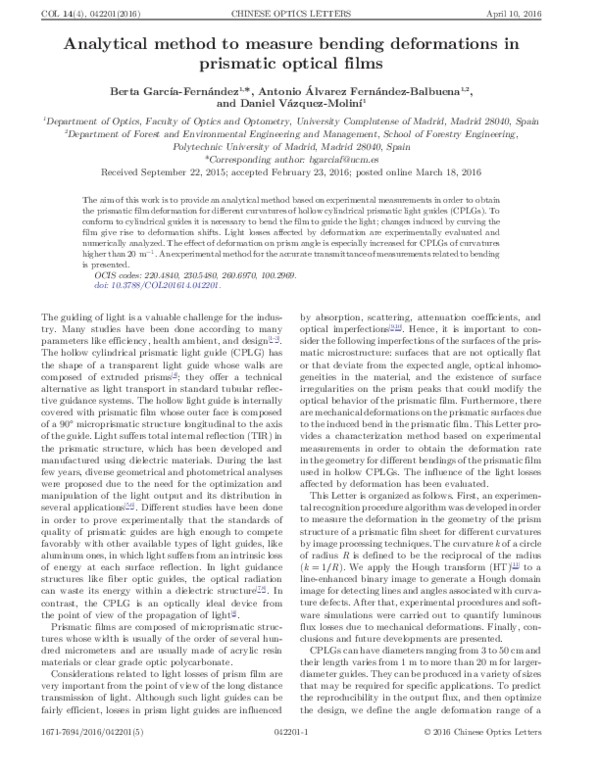 (PDF) Analytical method to measure bending deformations in prismatic ...