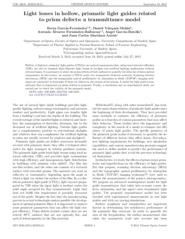 (PDF) Light losses in hollow, prismatic light guides related to prism defects: a transmittance ...