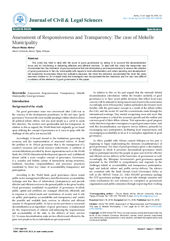 (PDF) Assessment of Responsiveness and Transparency: The case of ...