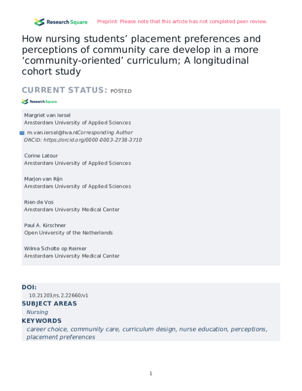 (PDF) How nursing students’ placement preferences and perceptions of community care develop in a ...