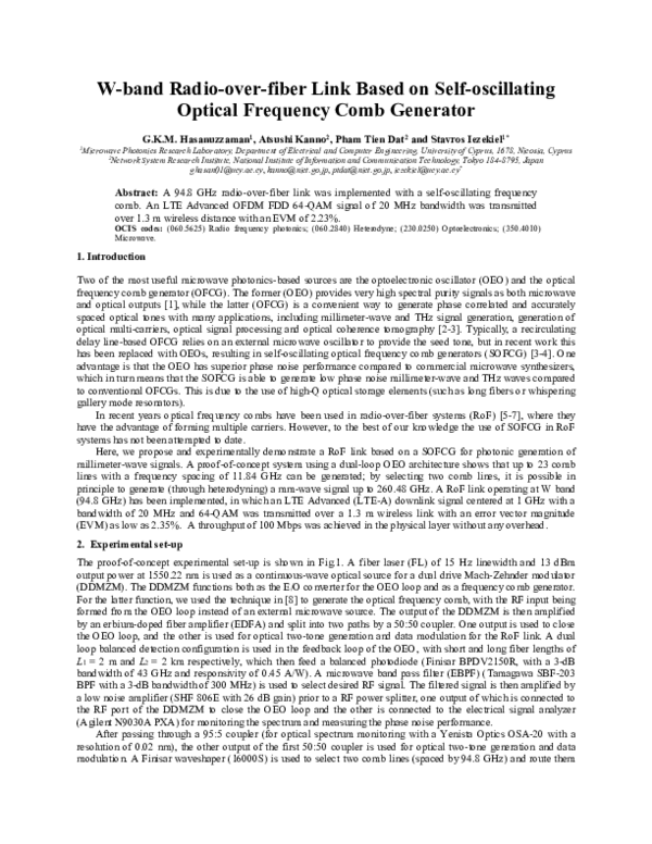 (PDF) W-band Radio-over-fiber Link Based on Self-oscillating Optical ...