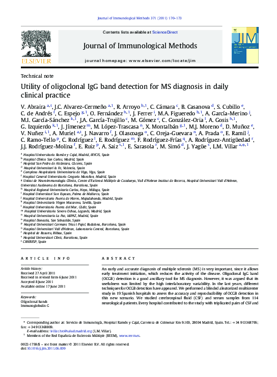 (PDF) Utility of oligoclonal IgG band detection for MS diagnosis in daily clinical practice ...