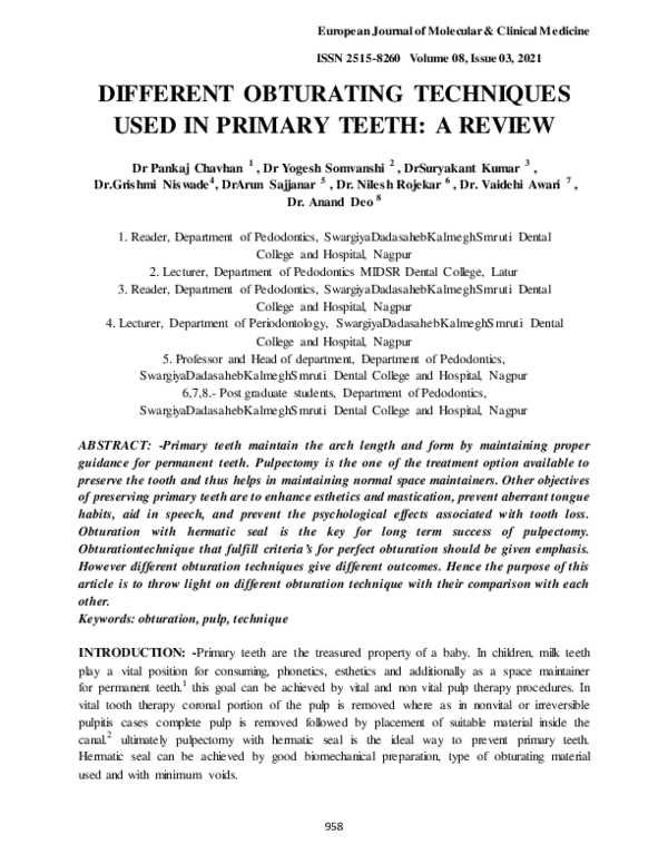 (PDF) Different Obturating Techniques Used in Primary Teeth: A Review