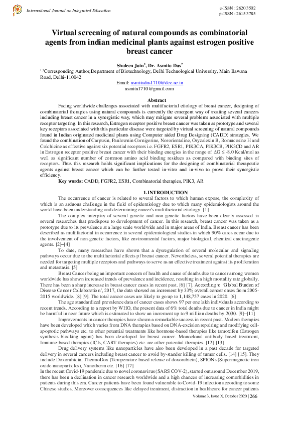 (PDF) Virtual screening of natural compounds as combinatorial agents from indian medicinal ...