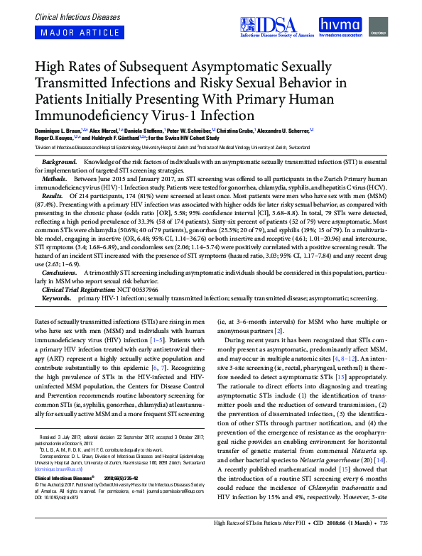 (PDF) High Rates of Subsequent Asymptomatic Sexually Transmitted ...