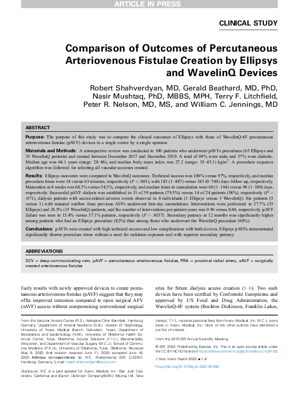 (PDF) Comparison of Outcomes of Percutaneous Arteriovenous Fistulae ...
