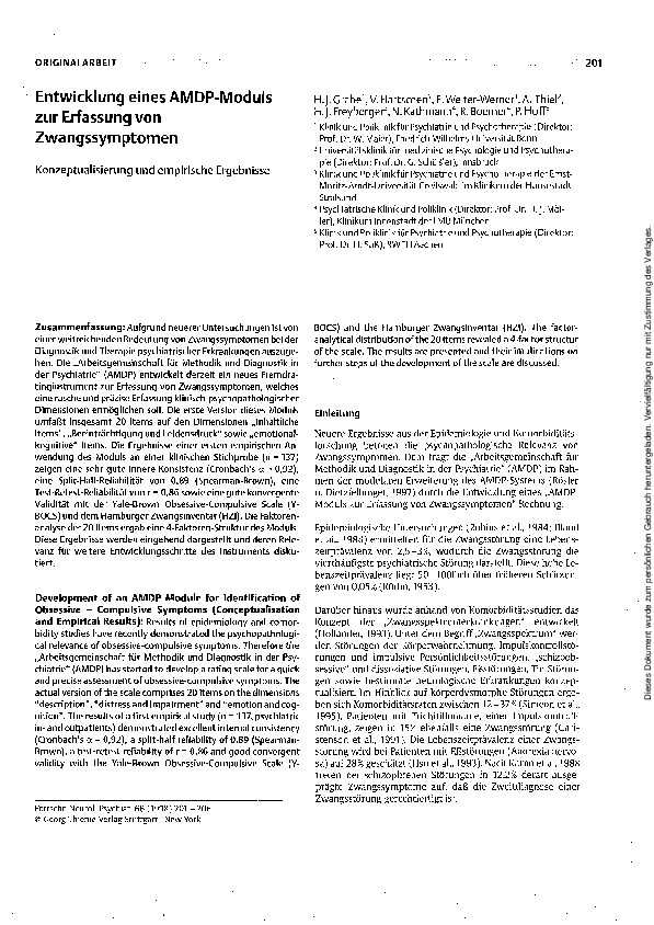 (PDF) Entwicklung eines AMDP-Moduls zur Erfassung von Zwangssymptomen