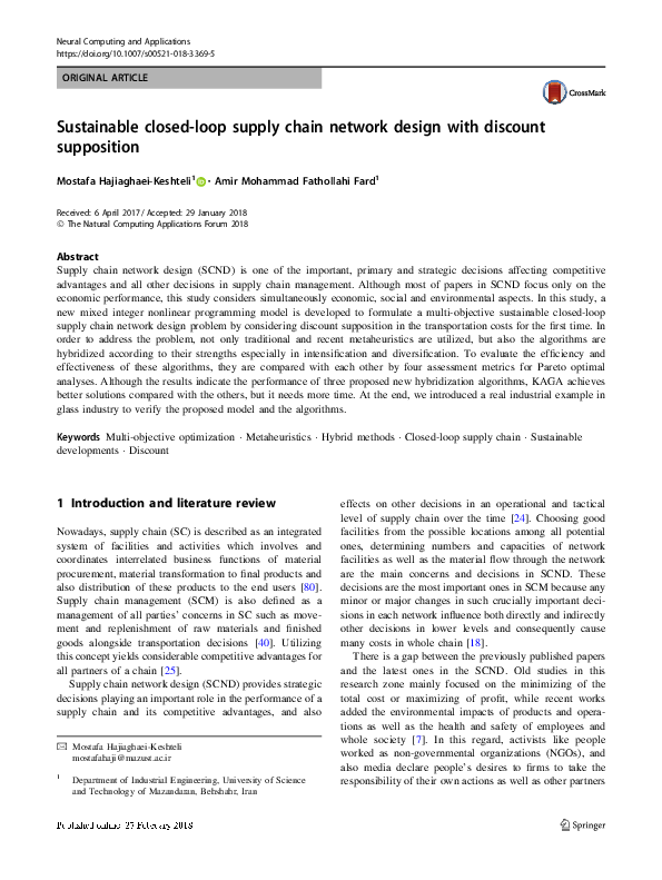 (PDF) Sustainable Closed-Loop Supply Chain Network Design and Optimization