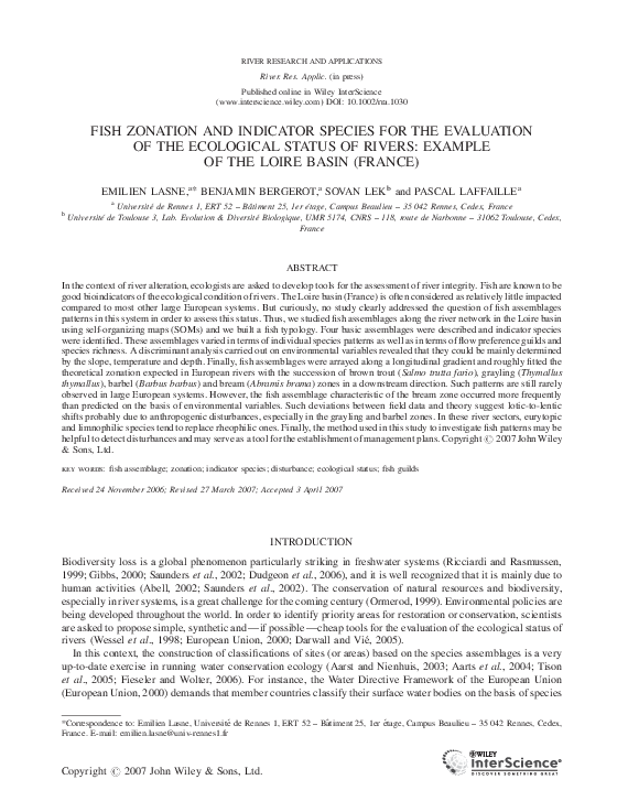 (PDF) Fish zonation and indicator species for the evaluation of the ...