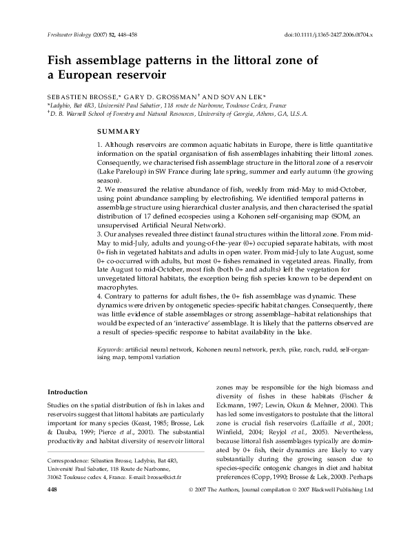 (PDF) Fish assemblage patterns in the littoral zone of a European reservoir