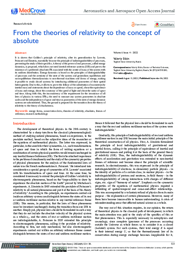 (PDF) Эткин From the theories of relativity to the concept of absolute