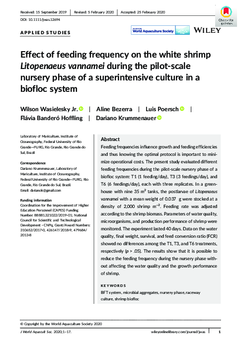 (PDF) Effect of feeding frequency on the white shrimp Litopenaeus vannamei during the pilot ...