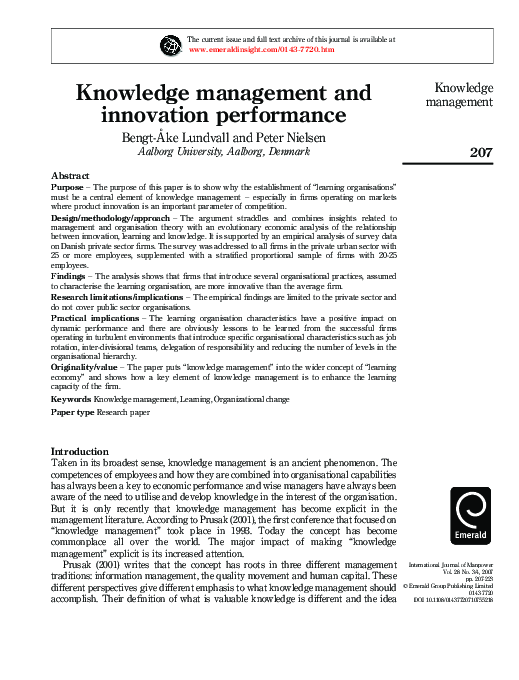 (PDF) Knowledge management and innovation performance in knowledge ...