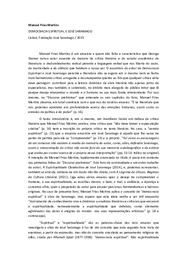 (PDF) Recensão: “Manuel Frias Martins, Democracia Espiritual e José ...