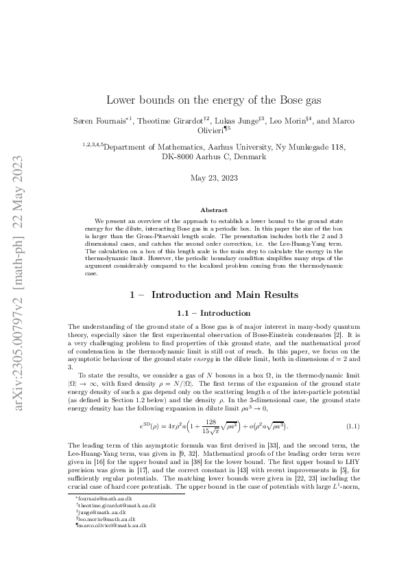 (PDF) Lower bounds on the energy of the Bose gas | Lukas junge - Academia.edu