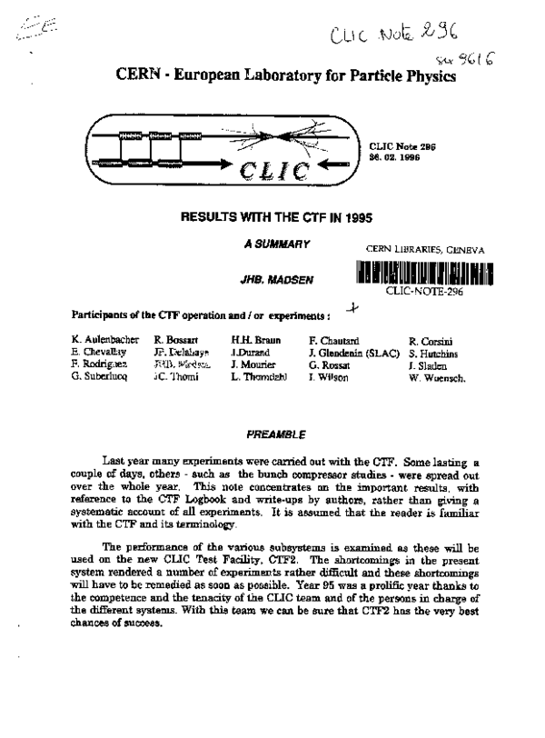 (PDF) Results with the CTF in 1995, a Summary
