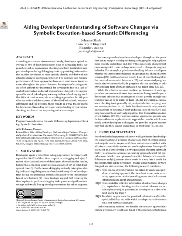 (PDF) Aiding Developer Understanding of Software Changes via Symbolic Execution-based Semantic ...