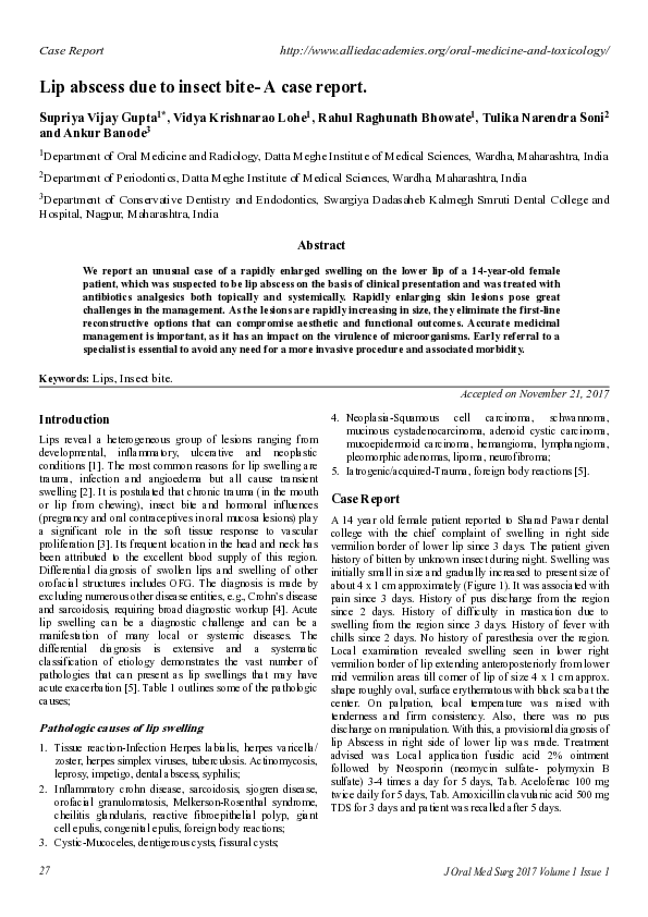 (PDF) Lip abscess due to insect bite- A case report