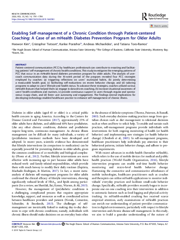 (PDF) Enabling Self-management of a Chronic Condition through Patient ...