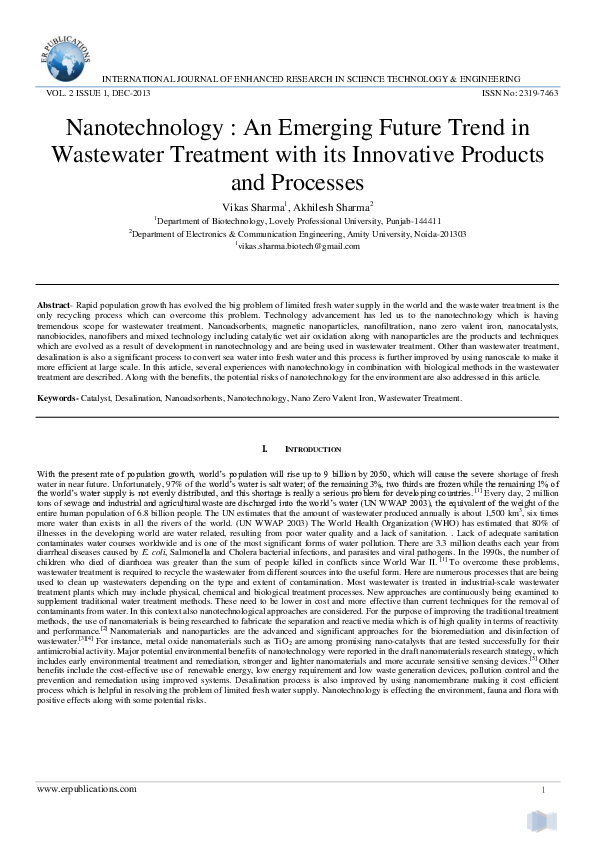 (PDF) Nanotechnology: An Emerging Future Trend in Wastewater Treatment ...